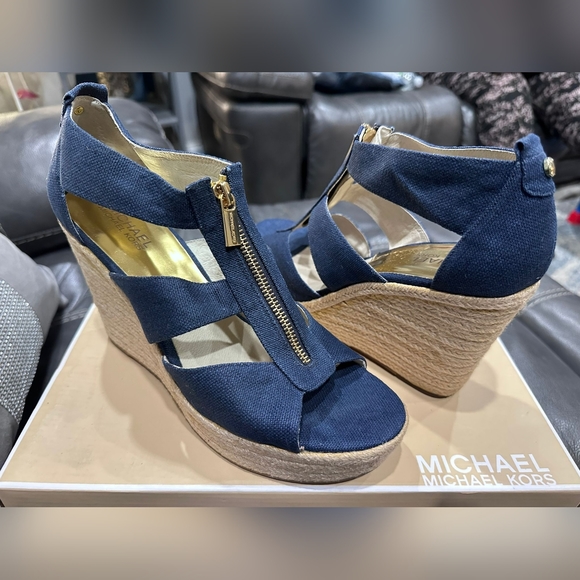 MICHAEL Michael Kors | Shoes | Michael Kors Blue Denim Wedges | Poshmark